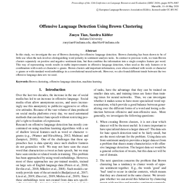 Offensive Language Detection Using Brown Clustering - ACL Anthology