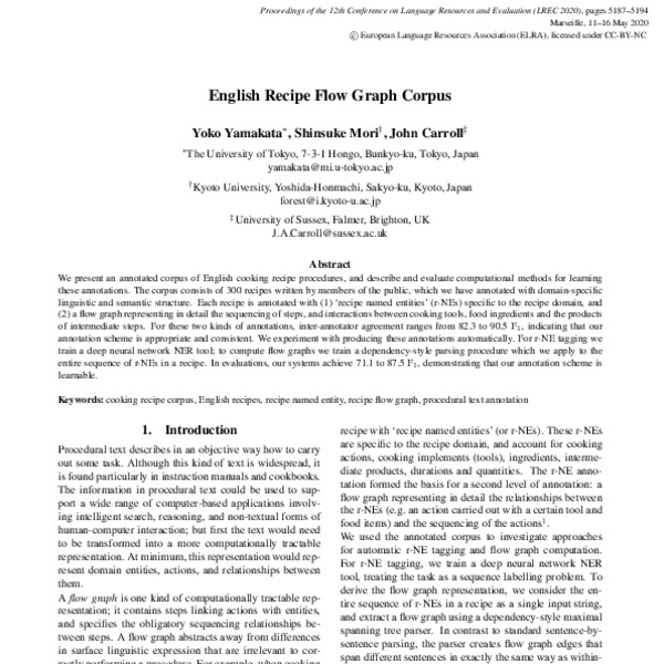 English Recipe Flow Graph Corpus - ACL Anthology
