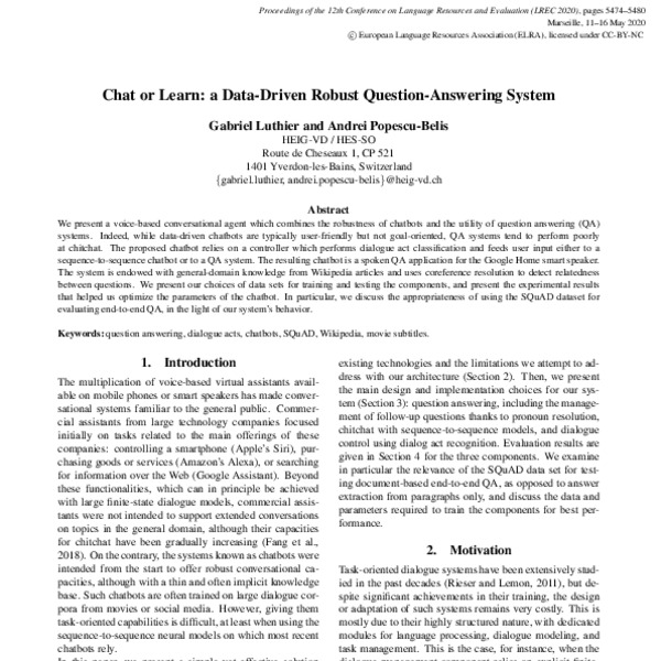Chat or Learn: a Data-Driven Robust Question-Answering System - ACL ...