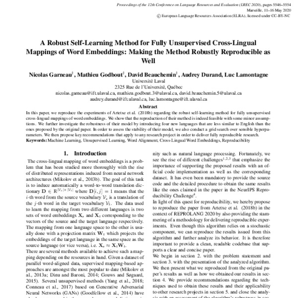 A Robust Self-Learning Method for Fully Unsupervised Cross-Lingual Mappings of Word Embeddings ...