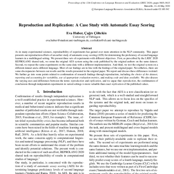 Reproduction and Replication: A Case Study with Automatic Essay Scoring ...
