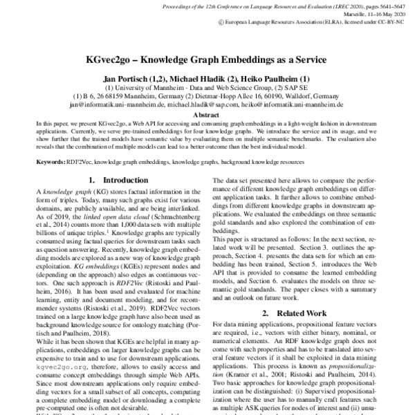 KGvec2go – Knowledge Graph Embeddings as a Service - ACL Anthology