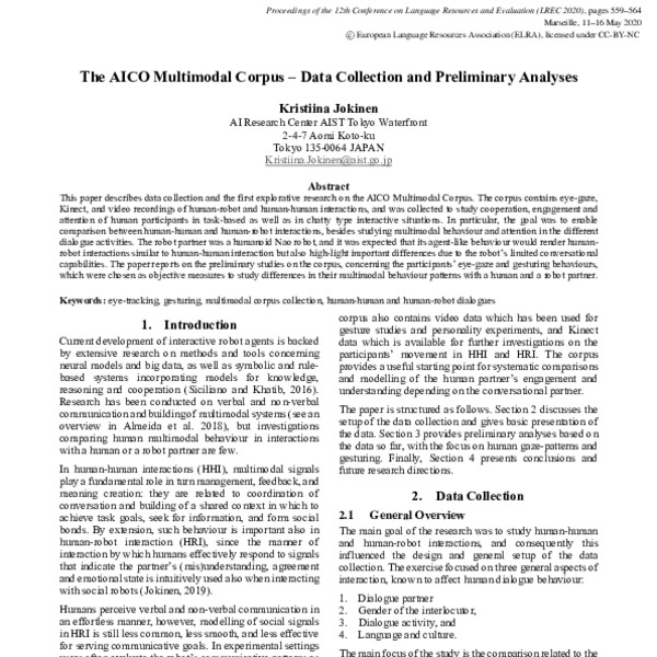 The AICO Multimodal Corpus – Data Collection and Preliminary Analyses ...