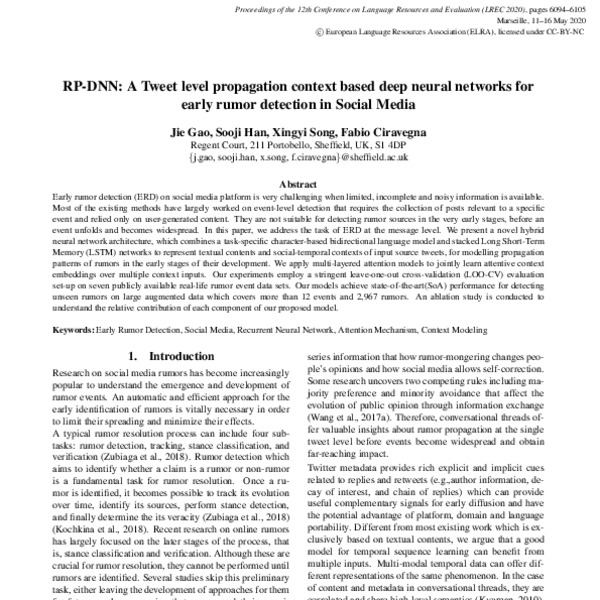 Rp Dnn A Tweet Level Propagation Context Based Deep Neural Networks For Early Rumor Detection