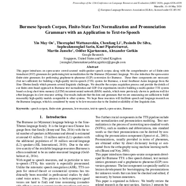 Burmese Speech Corpus, Finite-State Text Normalization and ...
