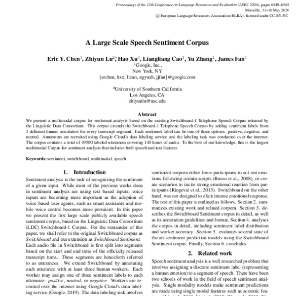 A Large Scale Speech Sentiment Corpus - ACL Anthology