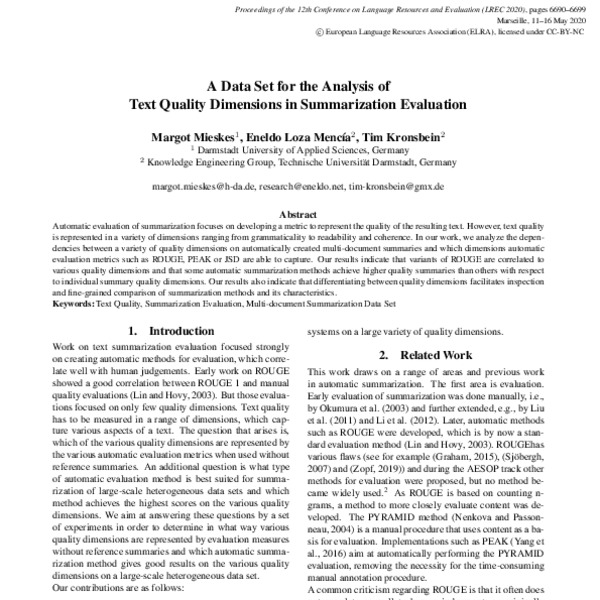 A Data Set for the Analysis of Text Quality Dimensions in Summarization ...