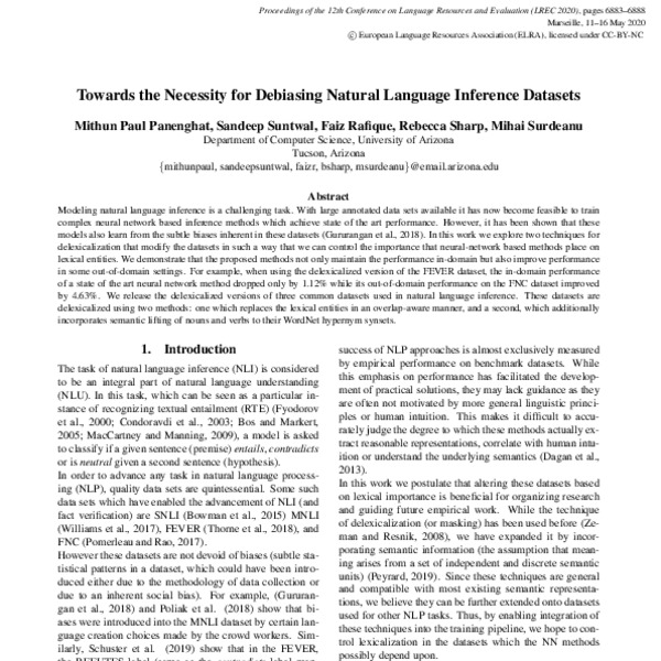 Towards the Necessity for Debiasing Natural Language Inference Datasets - ACL Anthology