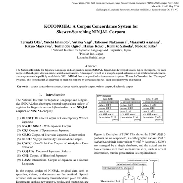 KOTONOHA: A Corpus Concordance System for Skewer-Searching NINJAL Corpora - ACL Anthology