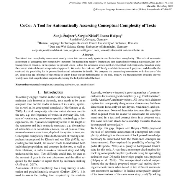 Coco A Tool For Automatically Assessing Conceptual Complexity Of Texts Acl Anthology