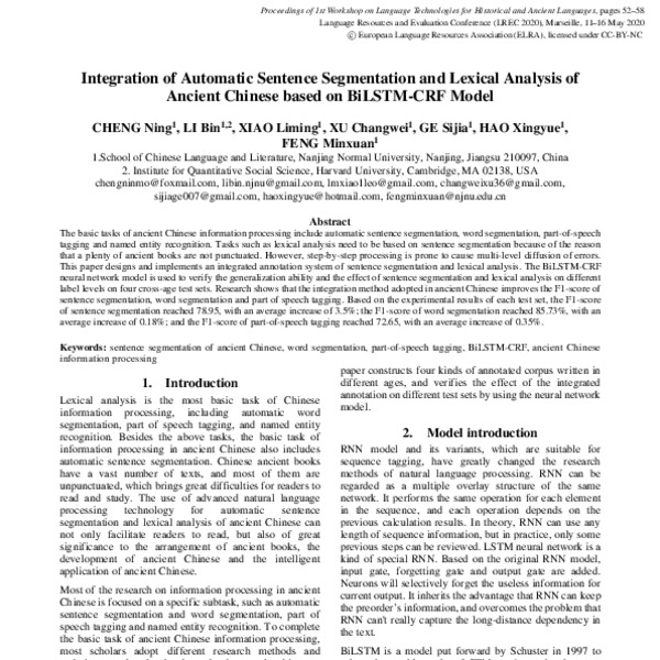 Integration of Automatic Sentence Segmentation and Lexical Analysis of ...