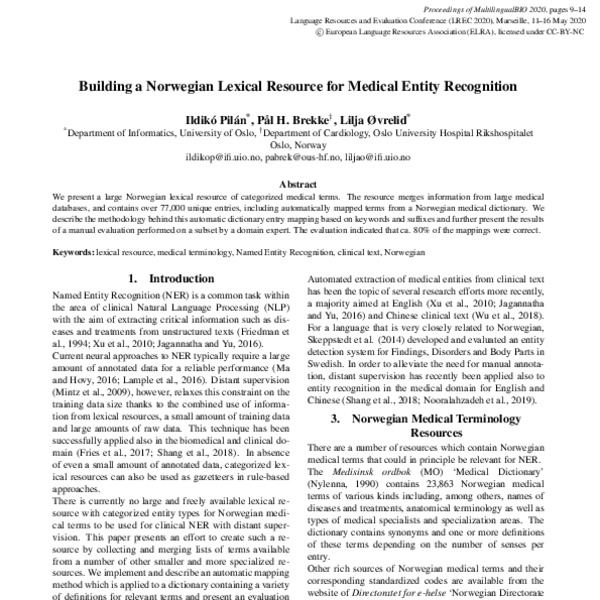 Building a Norwegian Lexical Resource for Medical Entity Recognition ...