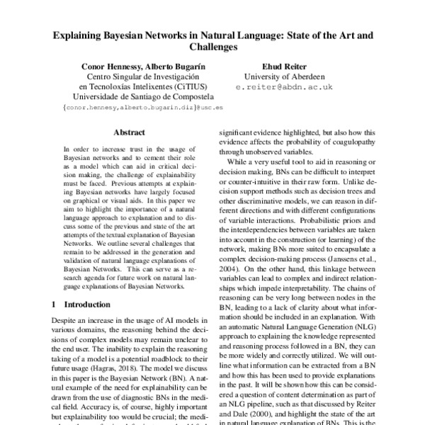 Explaining Bayesian Networks in Natural Language: State of the Art and Challenges - ACL Anthology