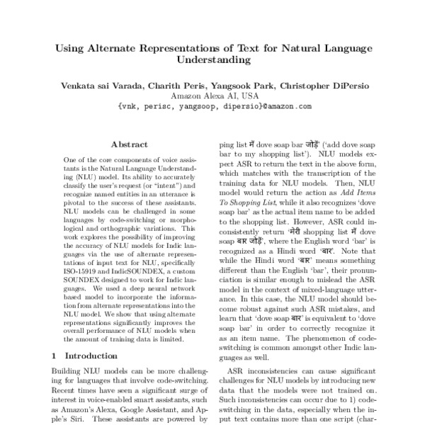 Using Alternate Representations of Text for Natural Language ...