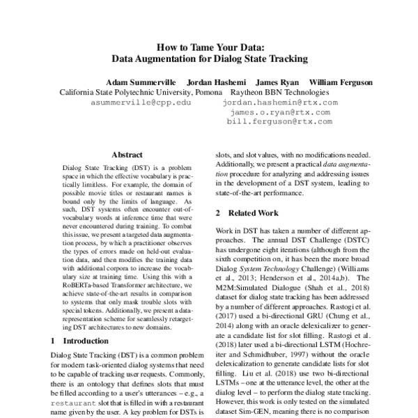 How To Tame Your Data Data Augmentation For Dialog State Tracking Acl Anthology
