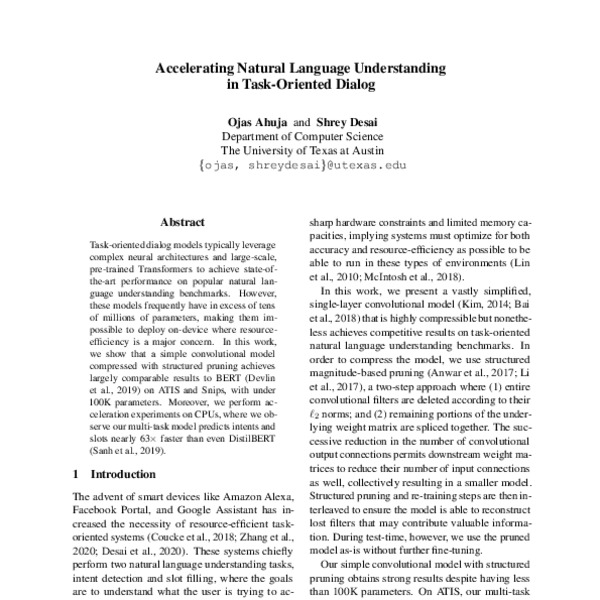 Accelerating Natural Language Understanding In Task Oriented Dialog Acl Anthology