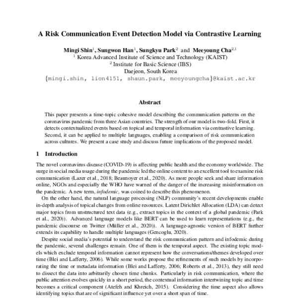 A Risk Communication Event Detection Model via Contrastive Learning - ACL Anthology