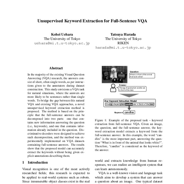 Unsupervised Keyword Extraction For Full Sentence Vqa Acl Anthology