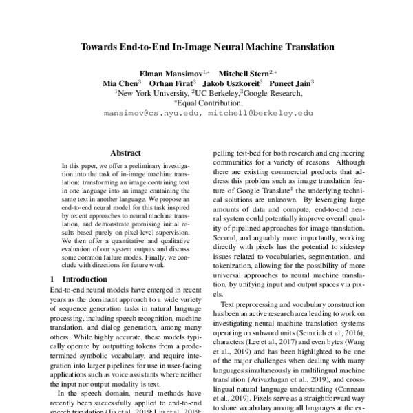 Towards End To End In Image Neural Machine Translation Acl Anthology