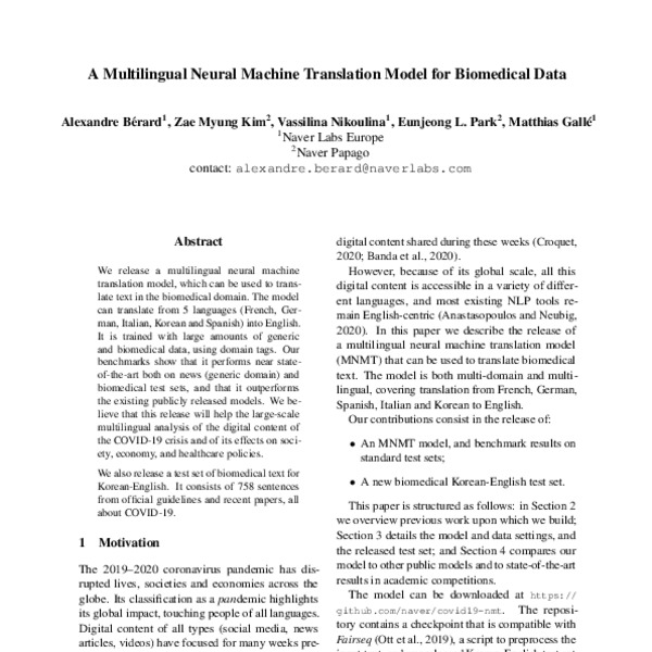 A Multilingual Neural Machine Translation Model for Biomedical Data ...
