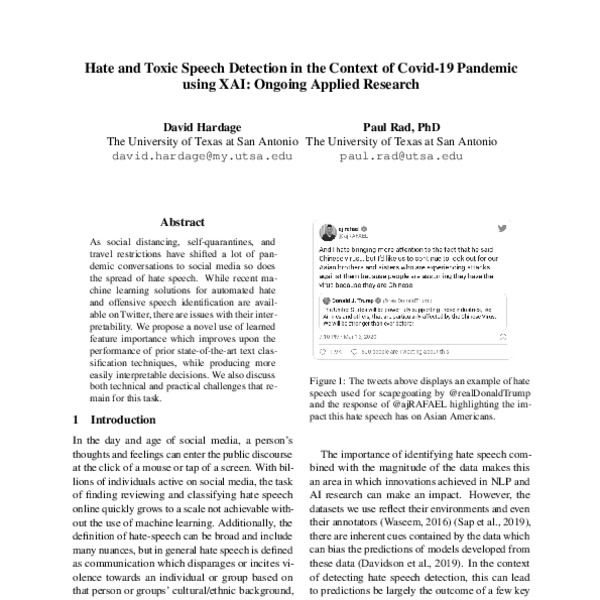 Hate and Toxic Speech Detection in the Context of Covid-19 Pandemic using XAI: Ongoing Applied ...