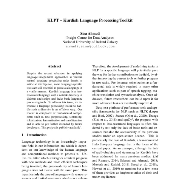 KLPT – Kurdish Language Processing Toolkit - ACL Anthology