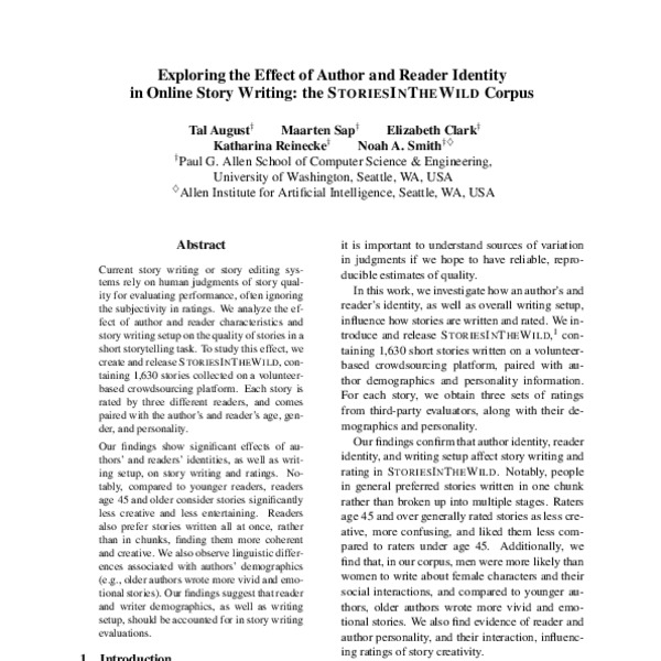 Exploring the Effect of Author and Reader Identity in Online Story ...
