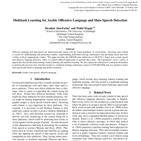 Multitask Learning for Arabic Offensive Language and Hate-Speech Detection - ACL Anthology