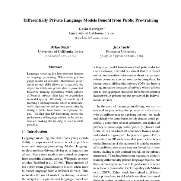 Differentially Private Language Models Benefit from Public Pre-training - ACL Anthology