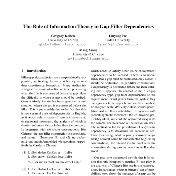 The role of information theory in gap-filler dependencies - ACL Anthology