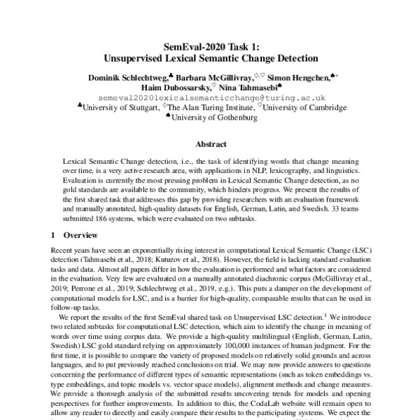 SemEval-2020 Task 1: Unsupervised Lexical Semantic Change Detection - ACL Anthology