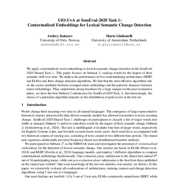Uio Uva At Semeval 2020 Task 1 Contextualised Embeddings For Lexical
