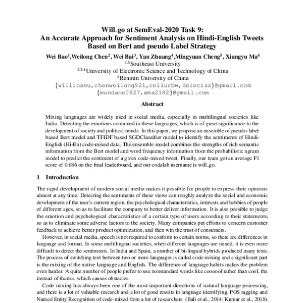 Will_go at SemEval-2020 Task 9: An Accurate Approach for Sentiment Analysis on Hindi-English ...