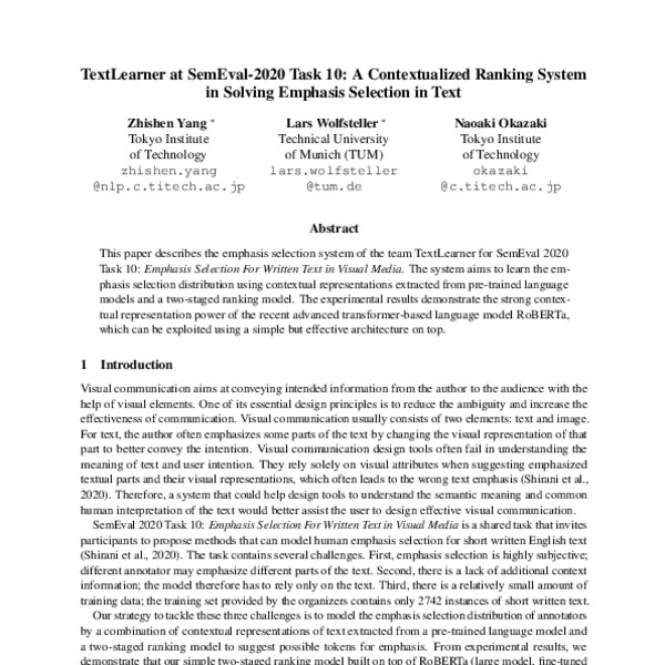 TextLearner at SemEval-2020 Task 10: A Contextualized Ranking System in Solving Emphasis ...