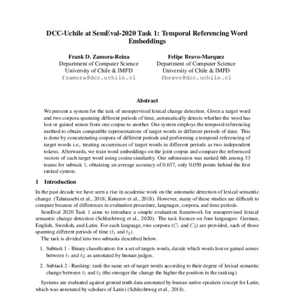 Dcc Uchile At Semeval 2020 Task 1 Temporal Referencing Word Embeddings