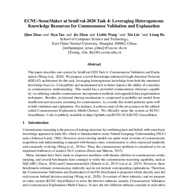 ECNU-SenseMaker at SemEval-2020 Task 4: Leveraging Heterogeneous Knowledge Resources for ...
