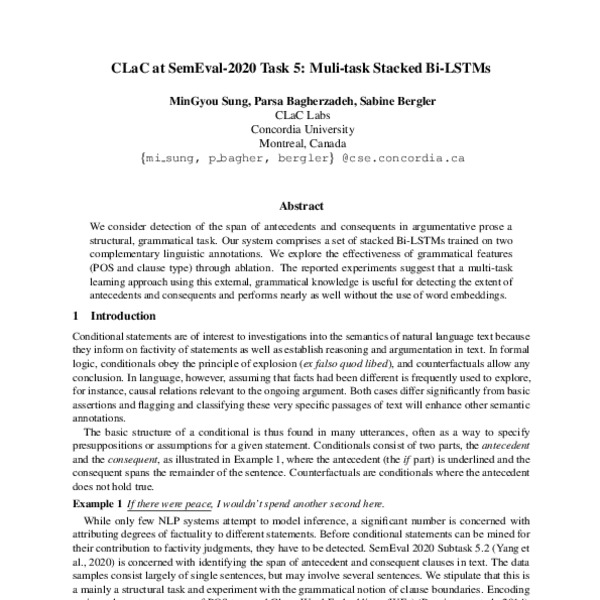 CLaC at SemEval-2020 Task 5: Muli-task Stacked Bi-LSTMs - ACL Anthology