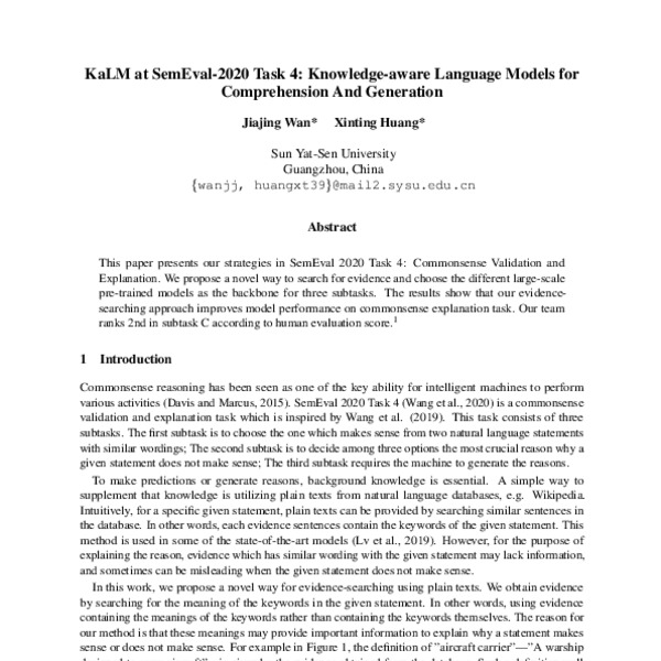 KaLM at SemEval-2020 Task 4: Knowledge-aware Language Models for ...