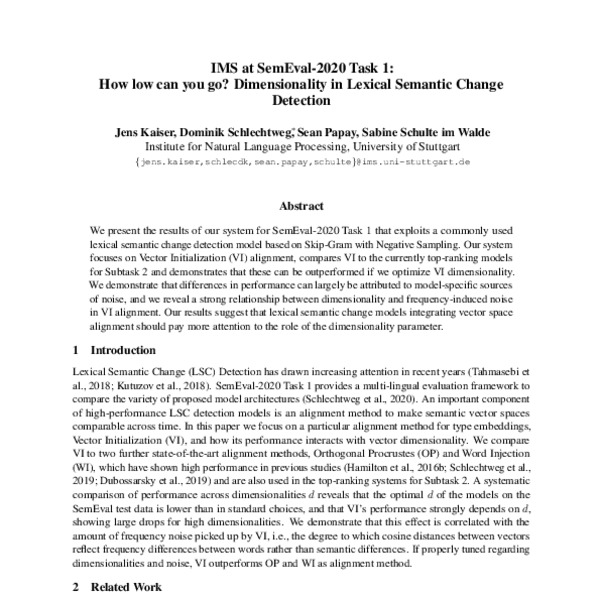IMS at SemEval-2020 Task 1: How Low Can You Go? Dimensionality in Lexical Semantic Change ...