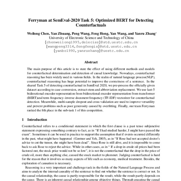 Ferryman As Semeval 2020 Task 5 Optimized Bert For Detecting
