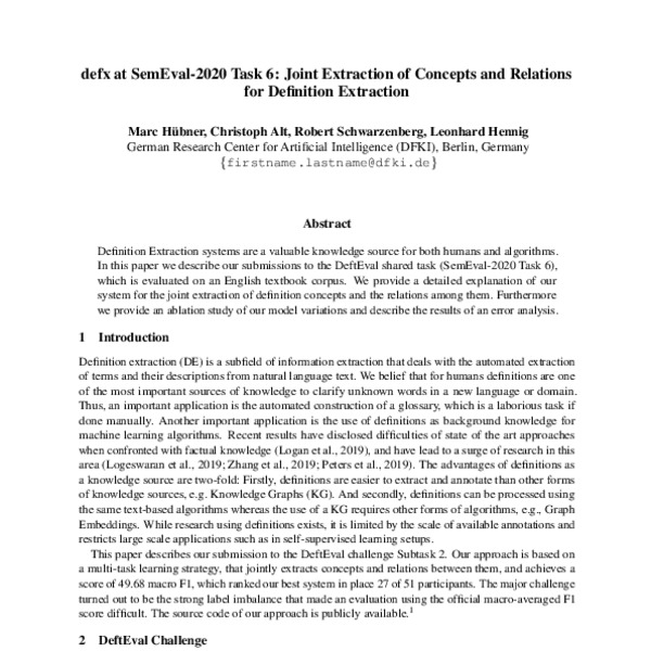 Defx At Semeval 2020 Task 6 Joint Extraction Of Concepts And Relations For Definition