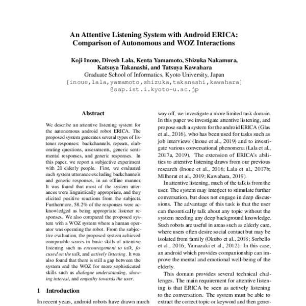An Attentive Listening System with Android ERICA: Comparison of ...