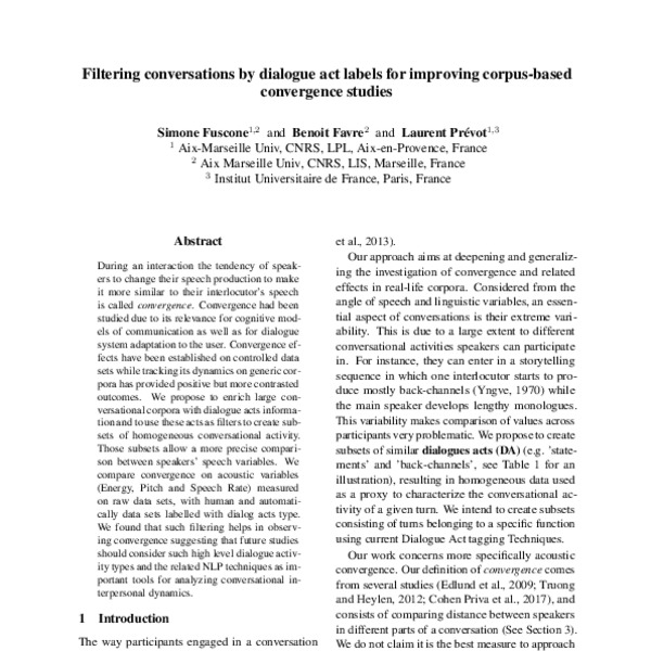 Filtering conversations through dialogue acts labels for improving ...