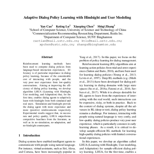 Adaptive Dialog Policy Learning With Hindsight And User Modeling Acl