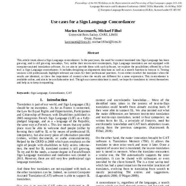 Use Cases for a Sign Language Concordancer - ACL Anthology