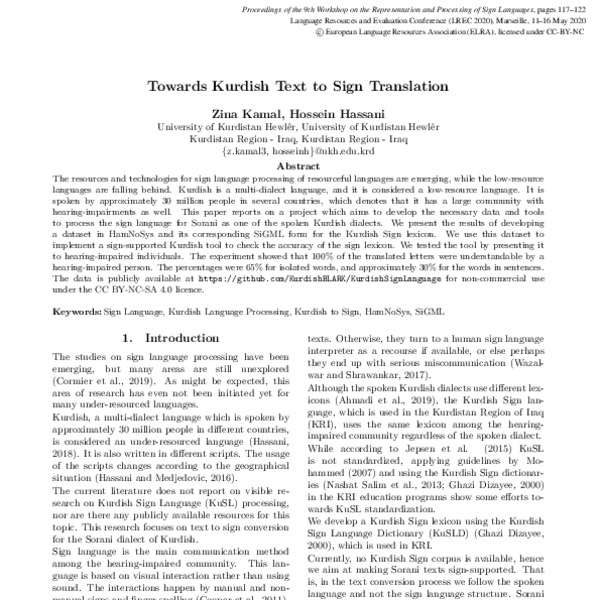 Towards Kurdish Text to Sign Translation - ACL Anthology