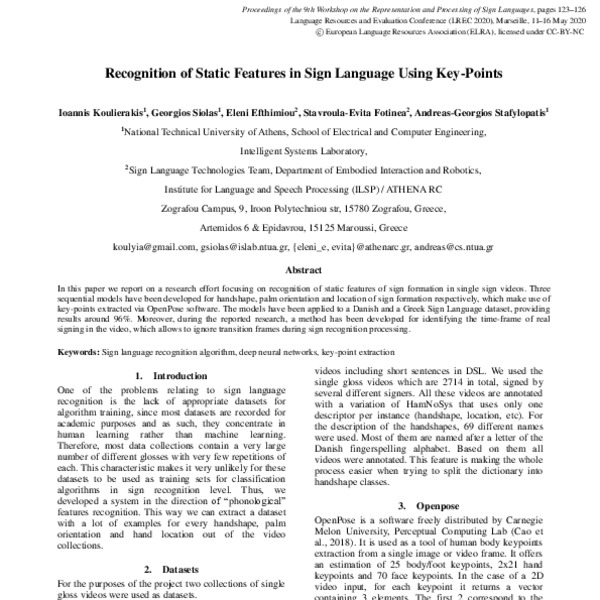 Recognition of Static Features in Sign Language Using Key-Points - ACL ...