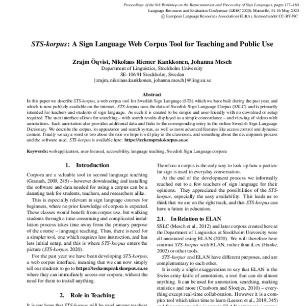 STS-korpus: A Sign Language Web Corpus Tool for Teaching and Public Use ...