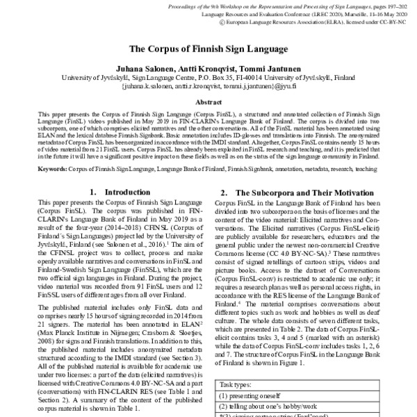 The Corpus of Finnish Sign Language - ACL Anthology