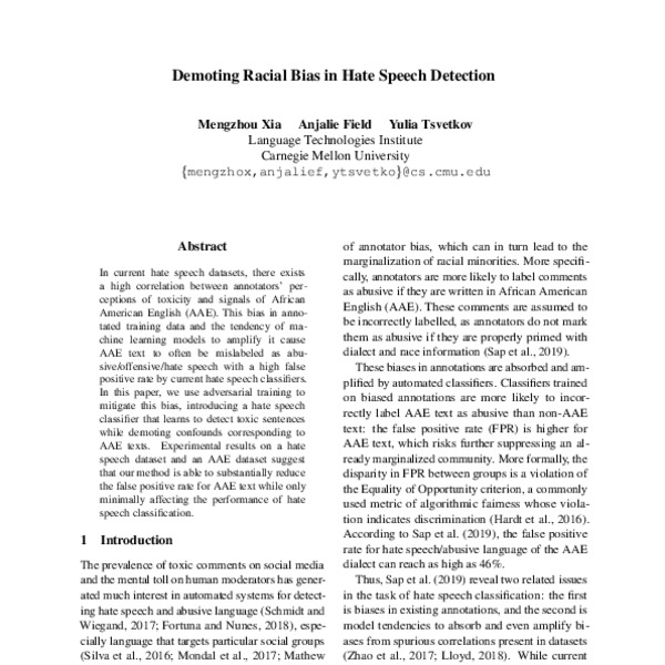 Demoting Racial Bias in Hate Speech Detection - ACL Anthology